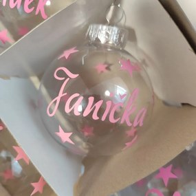 PLASTOVÁ vánoční ozdoba s textem 8cm - růžové písmo