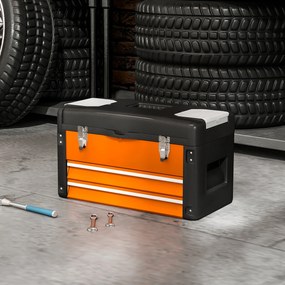 HOMCOM Box na nářadí prázdný, 49,7 x 25,3 x 28,9 cm Box na nářadí se zásuvkou, mini box ocelový oranžový
