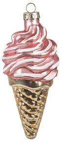 Růžovozlatá skleněná ozdoba zmrzlina - Ø 7*14 cm