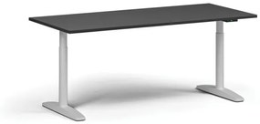 Výškově nastavitelný stůl OBOL, elektrický, 675-1325 mm, deska 1800x800 mm, bílá zaoblená podnož, grafit