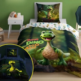 Bavlněné povlečení svítící ve tmě - motiv dinosaura 2 části: 1 ks 140x200 + 1 ks 70x80