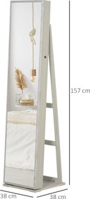 HOMCOM šperkovnice se zrcadlem na stojanu, několik úložných možností a LED osvětlení, bílá, rozměry: 38Š x 38H x 157V cm