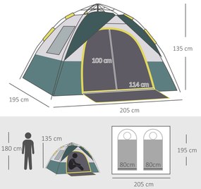 Outsunny kopulový stan pro 3 osoby polyester zelený 205x195x135cm kolíky | Aosom