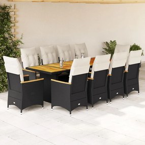 11dílný zahradní bistro set s poduškami černý polyratan 3277250