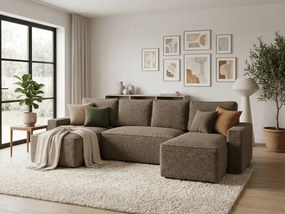 Rozkládací sedací souprava do U SMART BOUCLE 303x143 cm, tmavě béžová