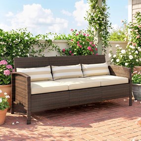 Outsunny Zahradní ratanová pohovka Outsunny, třímístná, s polštáři, ocelový rám, hnědá, 173x68x78 cm, ideální na terasu a zahradu |