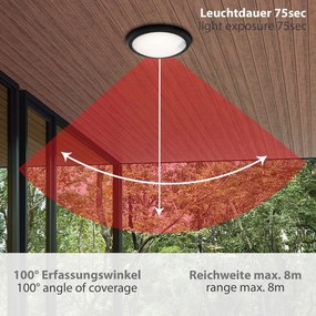 BRILO 3352015 LED venkovní svítidlo s čidlem, pr. 17 cm, 12 W, černá (starý kód: BRILO 3352-015) - BRILO