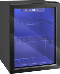 HOMCOM Chladnička na víno pro 16 lahví, kapacita 48 l, 4–16 °C, vestavná chladnička na nápoje a pivo, se skleněnými dveřmi, LED osvětlení