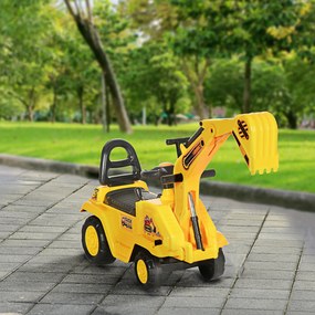 HOMCOM dětský rypadlo s lopatou a úložným prostorem, houkačka, volant, 18-48 měsíců, žlutá