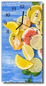Skleněné hodiny vertikální Kuchyně. Barevné citrusové plody