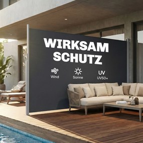 Výsuvná boční markýza, zástěna pro ochranu soukromí ve venkovním prostoru, vodoodpudivá, UV 50+, 420 x 185 cm, tmavě šedá