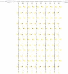 Easy Fix LED světelný závěs venkovní, 100 × 150 cm, teple bílá, 150 diod, bílý kabel, IP67, prodlužovací