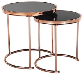Set 2 konferenčních stolků MORINO kov rose gold chrom růžová, sklo černé