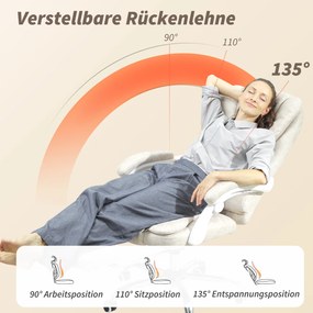 Vinsetto Kancelářská židle s masážní funkcí, ergonomická, 65x160x104 cm, krémově bílá