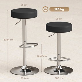 HOMCOM set 2 barových židlí z PU kůže, otočné, výškově nastavitelné pro kuchyni, černé