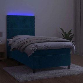 Box spring postel s matrací a LED tmavě modrá 100x200 cm samet 3136051