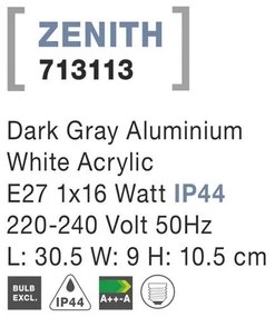 Nova Luce Venkovní nástěnné svítidlo ZENITH, š.30,5cm, E27 1x12W IP44 Barva: Bílá