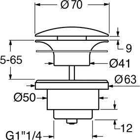 GSI umyvadlová výpust 5/4“ neuzavíratelná tl.5-65 mm keramická krytka bílá PVC11 Koupelny Bernold