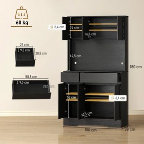Kuchyňská skříň s úložným prostorem, černá, 100 x 38 x 180 cm 83A-248V90BK