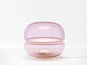 Brokis Macaron, skleněná stolní/stojací lampa, Ø 300 mm Barva skla: Růžová, Základna: Dub evropský - bíle mořený, Disk: BROKISGLASS - kouřově šedá mat