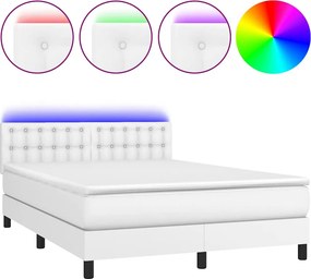 Box spring postel s matrací a LED bílá 140x190 cm umělá kůže 3134220