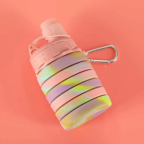 Creative Corner Láhev na vodu bidon silikonová skládací s rukojetí sportovní 500ml duhová