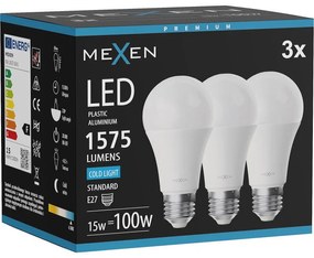 Mexen Nova 3x LED žárovka E27, A60, 15W, Studená - 6500K, 1575 lm - L100-E27-1565-01x03
