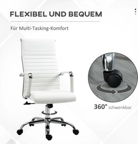 Kancelářská židle Vinsetto s houpací funkcí ergonomická kolečka otočná o 360° ocelové nohy imitace kůže nosnost 120 kg 54 x 62 x 104-114 cm Bílá | Ao…