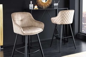 Designová barová židle s područkami Euphoria šampaňská greige samet