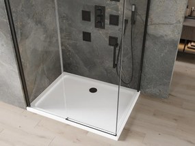 Mexen Omega, sprchový kout s posuvnými dveřmi 100 (dveře) x 70 (stěna) cm, 8mm čiré sklo, černý profil + slim sprchová vanička bílá s černým sifonem, 825-100-070-70-00-4010B