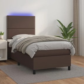 vidaXL Box spring postel s matrací a LED hnědá 100x200 cm umělá kůže