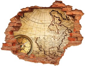 Wallmuralia Samolepící díra na stěnu Kompas na mapě 90x70 cm
