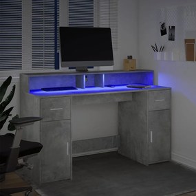 Psací stůl s LED betonově šedý 140x55x91 cm kompozitní dřevo 3309423