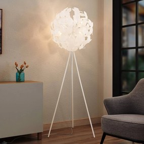 Stojací lampa Lindby Varika s kulovým stínidlem, bílá