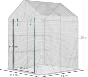 Outsunny Fóliový skleník Walk-in se 4 policemi Skleník na rajčata Skleník se studeným rámem Bílý PE 143x143x195cm pro zahradu a rostliny | Aosom.de