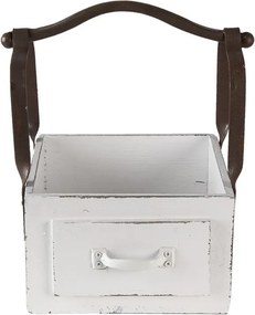 Bílá dřevěná retro bedýnka s rukojetí - 24*19*28 cm