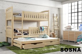 Patrová postel s přistýlkou a úložným prostorem Blanka 90x200 cm -přírodní