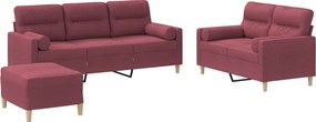 3dílná sedací souprava s polštáři vínová textil 3201630