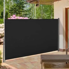 Outsunny Boční zástěna - roleta, vysouvací paravan 3 x 1,6 m, kov, vodotěsný polyester, odolný UV, vysoká hustota 180 g/m², černá