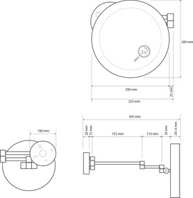 Sapho Sapho, X-ROUND BLACK závěsné kosmetické zrcadlo LED, průměr 200mm, černá, XR016B