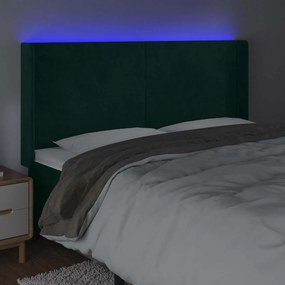 Čelo postele s LED tmavě zelené 203 x 16 x 118/128 cm samet 3123837