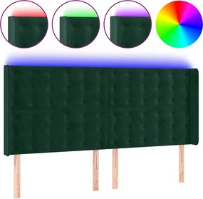 Čelo postele s LED tmavě zelené 203 x 16 x 118/128 cm samet 3124551