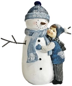 Sněhulák s chlapečkem, vánoční dekorace, 23cm, modrá