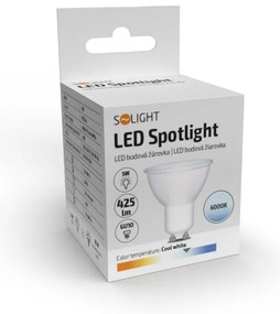 Solight LED žárovka, bodová , 5W, GU10, 6000K, 425lm, bílá