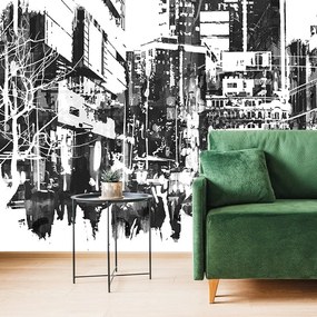 Samolepící tapeta černobílá abstraktní panorama města - 300x270
