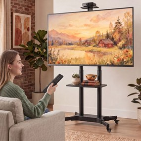 HOMCOM TV stojan na kolečkách pro TV 32-75 palců, výškově nastavitelný TV stojan s 2 policemi, kovový, max. VESA 400x600 mm