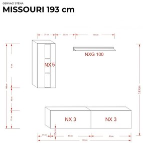 Ral Obývací stěna MISSOURI 1, 193 cm - Černý lesk