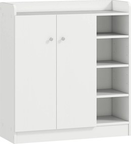 HOMCOM botník komoda se 2 dvířky a 4 přihrádkami do předsíně v bílé barvě 83x30x90 cm, úsporný a moderní |