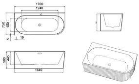 BPS-koupelny Volně stojící rohová akrylátová vana HYD-RIO504D levá 170x75 bílá, odtokový komplet chrom