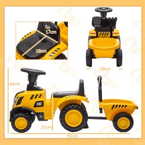 Dětský toy truck AIYAPLAY 12-36 měsíců s integrovanou lopatou a přívěsem, jezdicí rypadlo pro děti z PP a kovu, 91x29x44 cm, Žluté